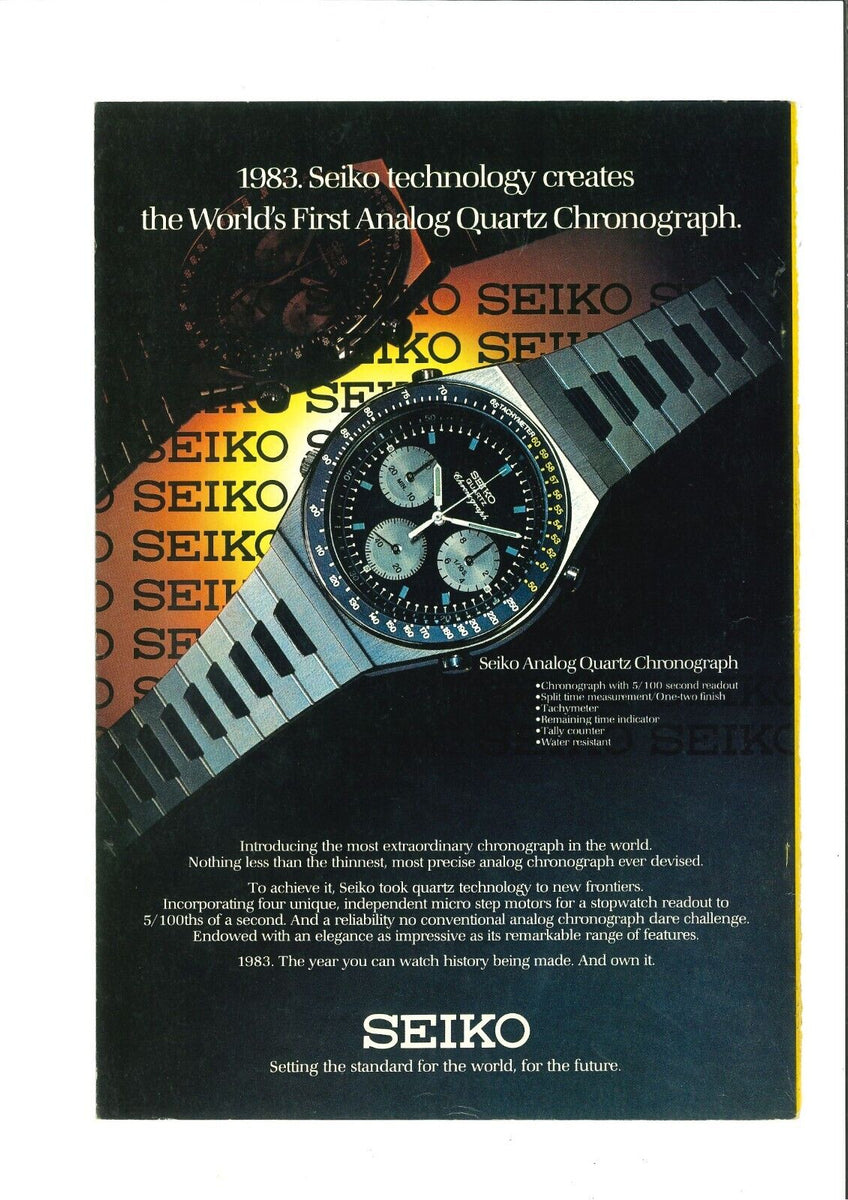 Vintage Seiko Advertisement Seiko Alarm Chronograph 7A28 – WatchEra