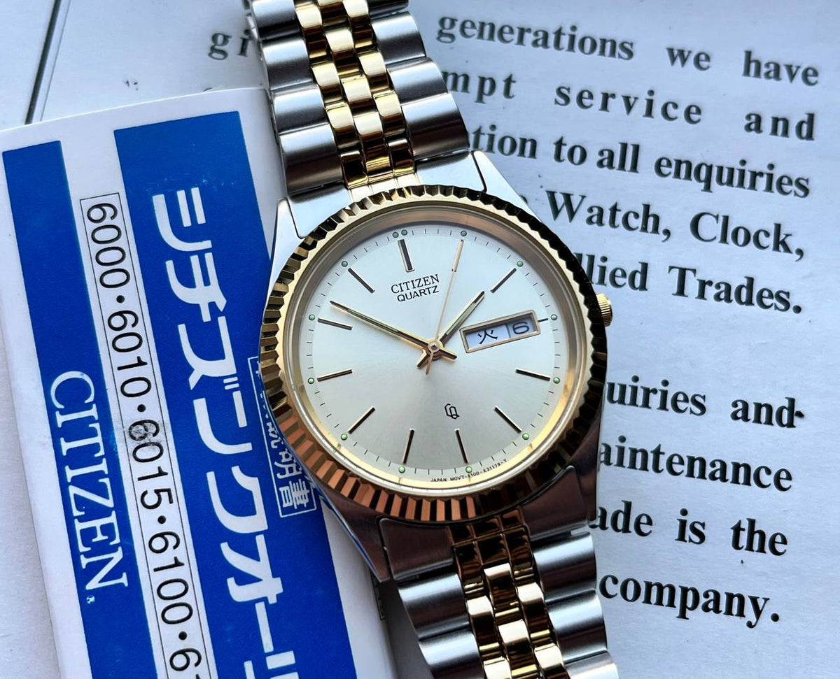 NOS Vintage CITIZEN CRYSTRON DATEJUST Watch HQS99-9981 Gold/Steel ...