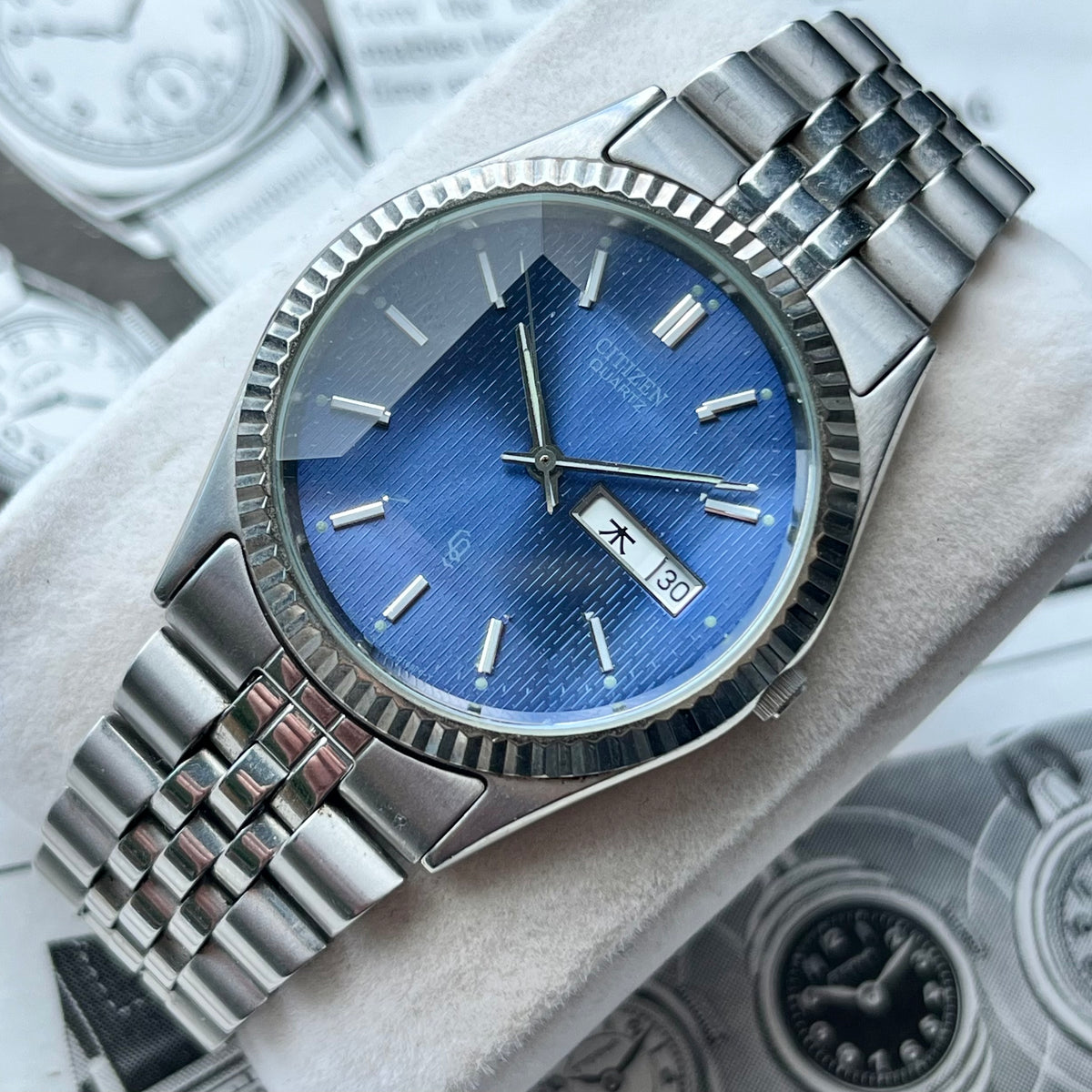 Vintage Citizen Crystron CQ Datejust 6100-S96989 Facetted Crystal Blue ...